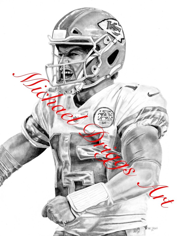 Patrick Mahomes 11x14 Original Art Print Super Bowl Chiefs Drawing ...