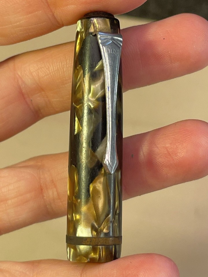 Vintage Pilot Celluloid Fountain Pen Lid Only Brown Black Cream Shimmer ...