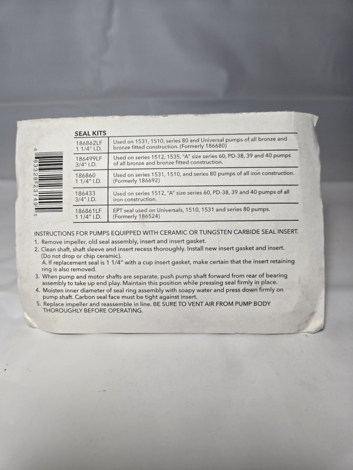 Bell & Gossett Xylem Brand 186862LF Seal Kit Genuine Replacement Parts ...