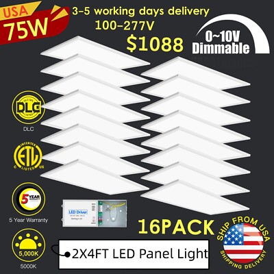 2x4 LED Flat Panel Light, 75 Watt Drop Ceiling Lights Fixture Indoor ...
