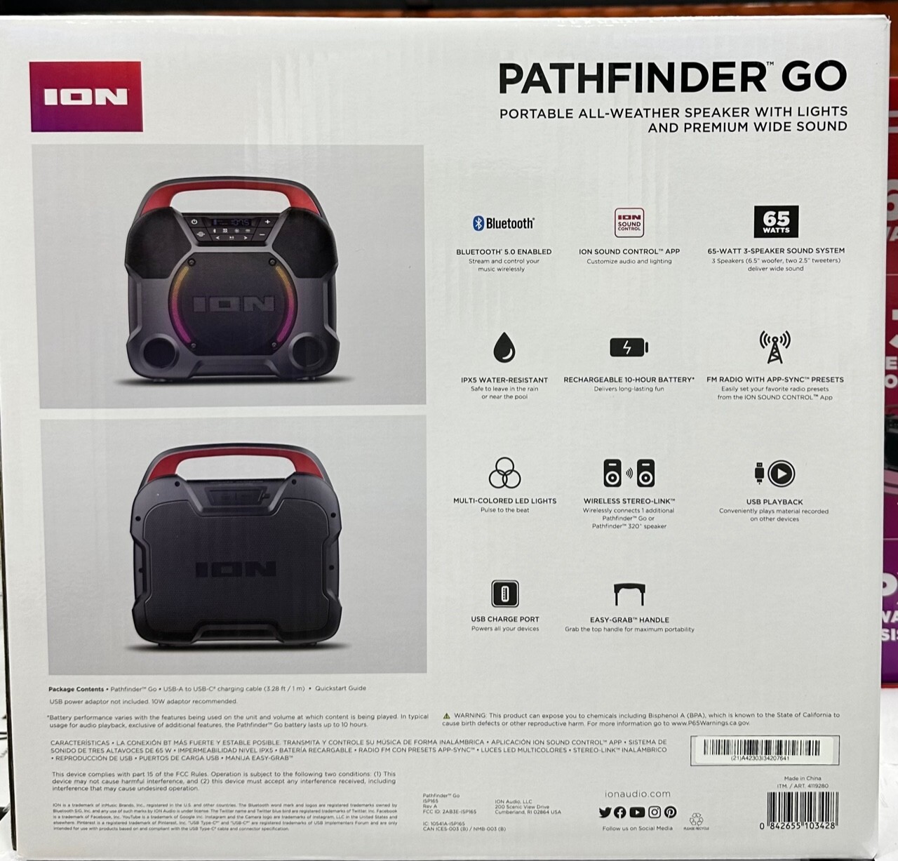 ION Audio Pathfinder Go All-Weather Portable Bluetooth Speaker Water ...