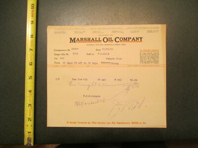 Marshall Oil Company 1910 invoice Letterhead 1104 | eBay