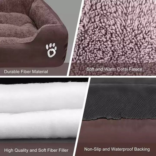 Square Dog Cat Comfy Bed Soft Warm Fleece Calming Pets Washable Cushion ...