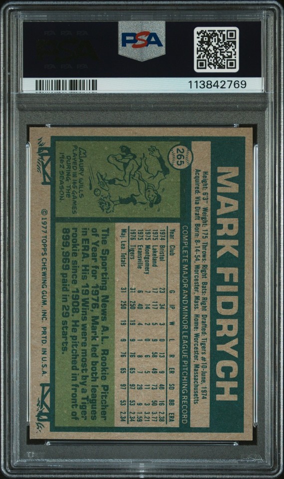 1977 TOPPS #265 MARK FIDRYCH ROOKIE RC PSA 7 | eBay