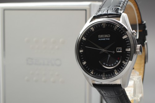 [N MINT w/Box Paper] Seiko Kinetic 5M84-0AB0 Black Dial 42mm Quartz Men ...