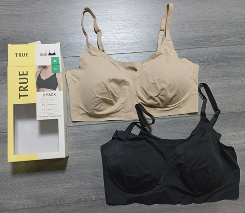 True Body 2 Pack Wirefree Triangle Bras Womens X-Large Black/Beige | eBay