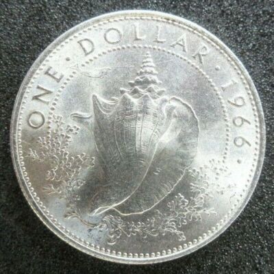 1966 BAHAMAS QUEEN ELIZABETH II 1 DOLLAR .800 SILVER BUNC 34MM COIN ...