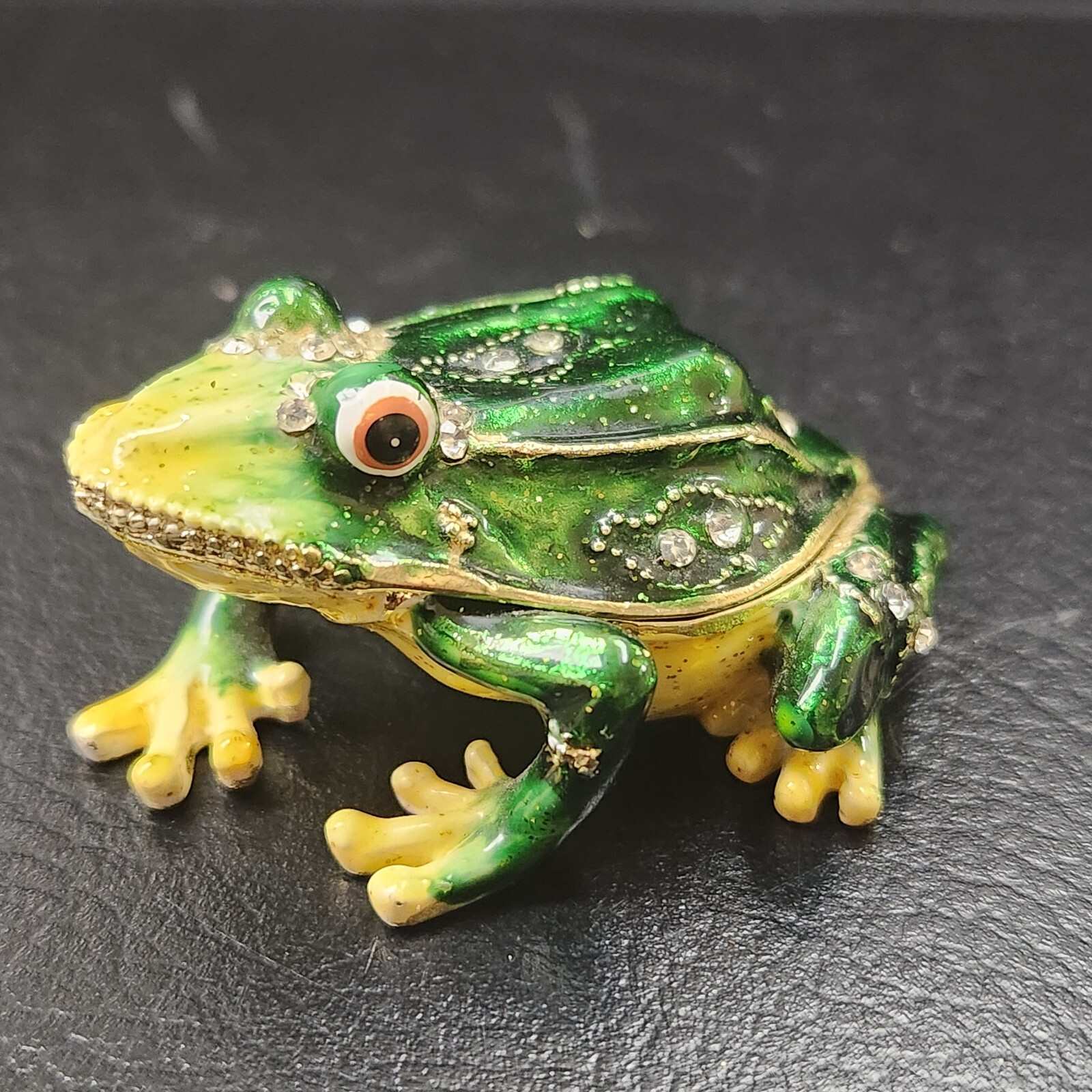 Green Bling Frog Hinged Metal Enameled Crystal Whimsical Trinket Box ...
