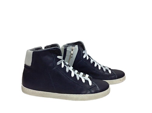 scarpe sneakers alte uomo Via Condotti pelle blu ghiaccio made in italy ...