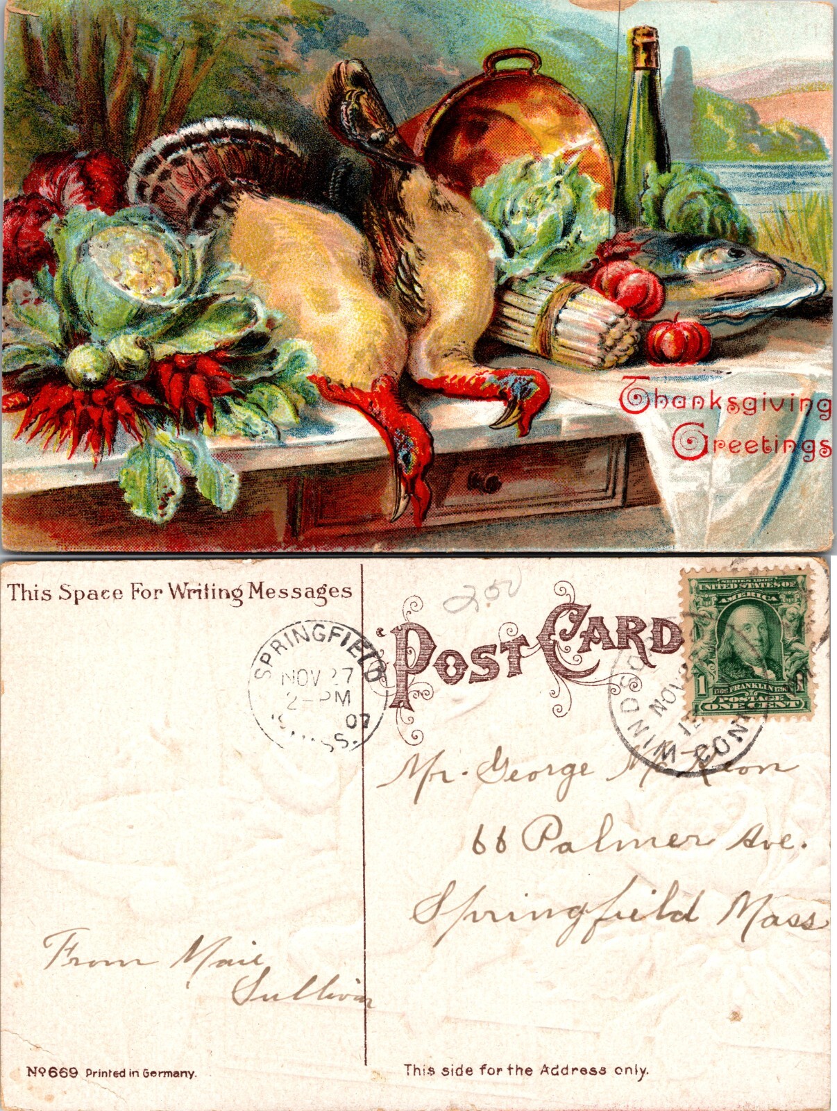 Thanksgiving Turkey Feast Table Massachusetts MA Postcard | eBay