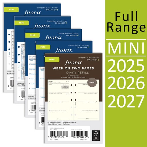 Filofax MINI 2025 or 26 or 27 Diary Organiser Refills Planners - FULL ...