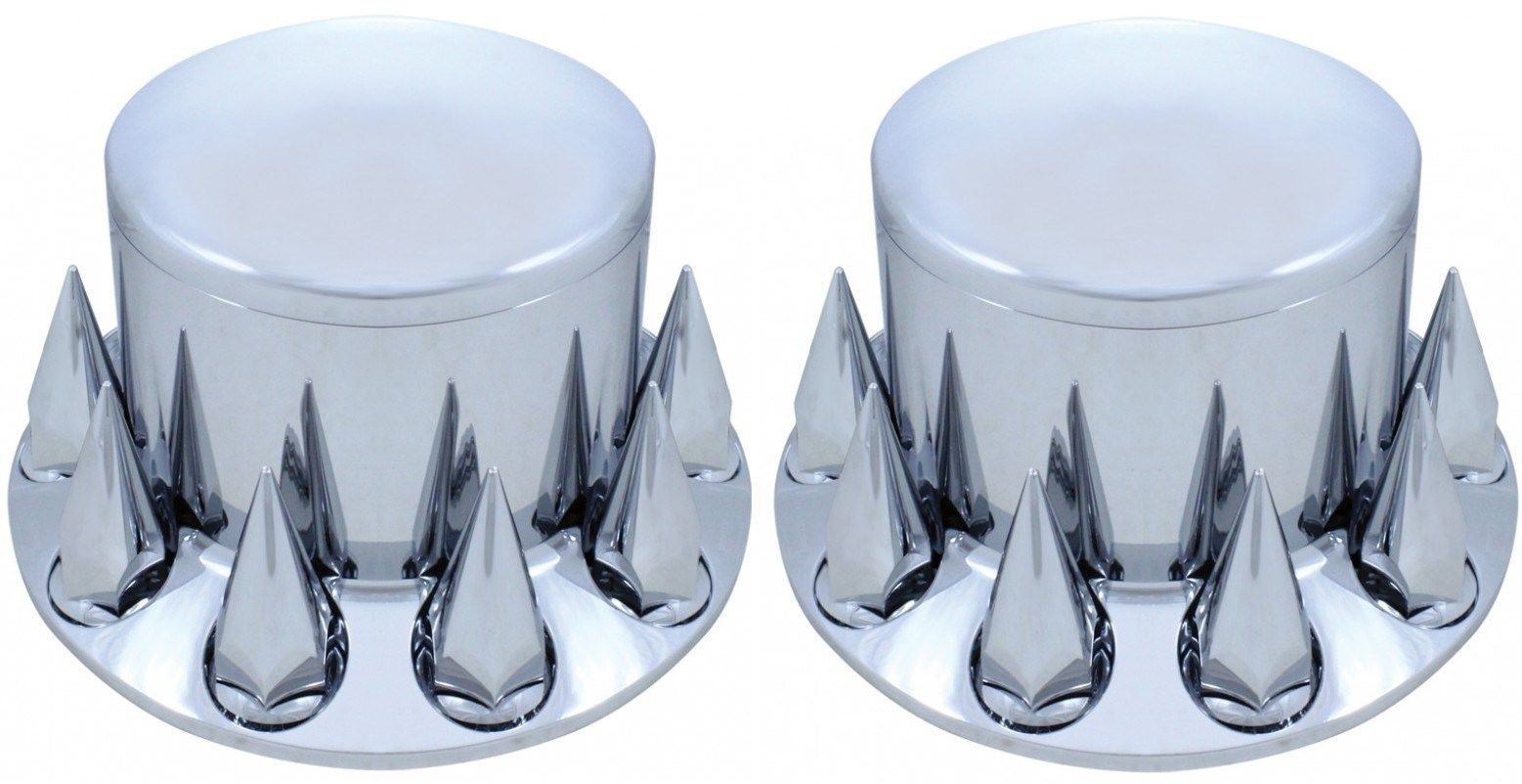 2 Chrome Semi Truck Rear Drive Axle Cover Hub Cap Spike 33mm Lug Nuts ...