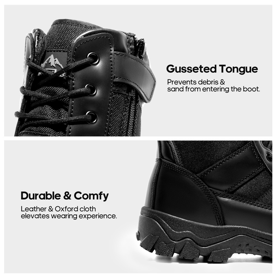 Mens 8" Military Boots Side Zip Outdoor Work Motorcycle Boots Tactical ...