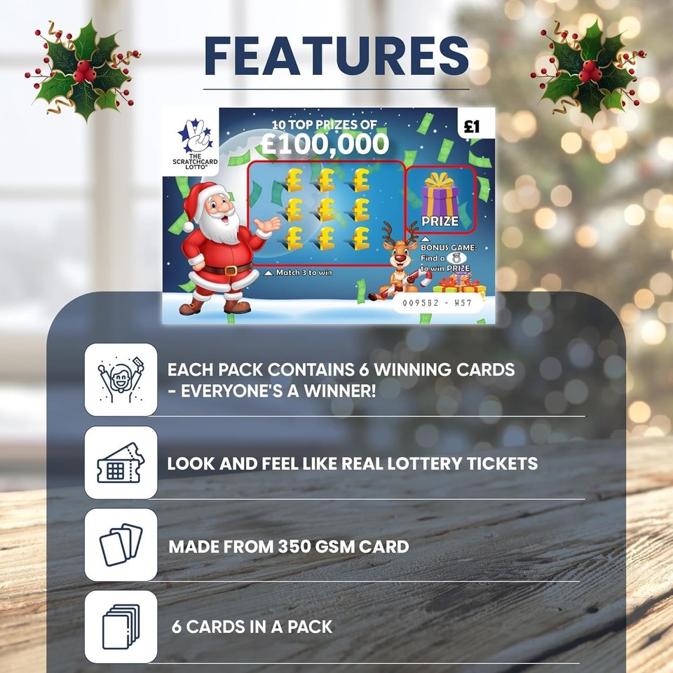 Pack of 6 Winning Fake Scratch Cards Christmas Prank Joke Secret Santa ...