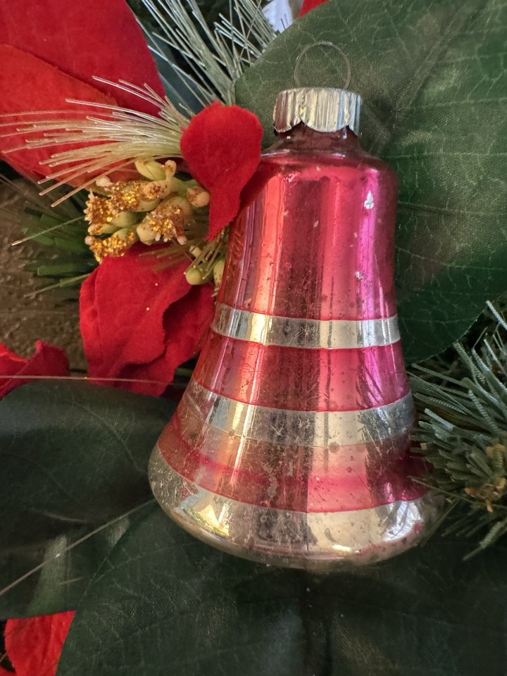 Vintage Shiny Brite Bell Shape Striped Christmas Ornament 3" Fuschia ...
