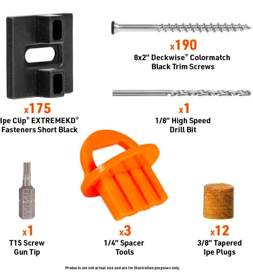 ExtremeKD Ipe Clip Black (1/4" Gap )Fastener Kit 175 (Screw Bag Open ...