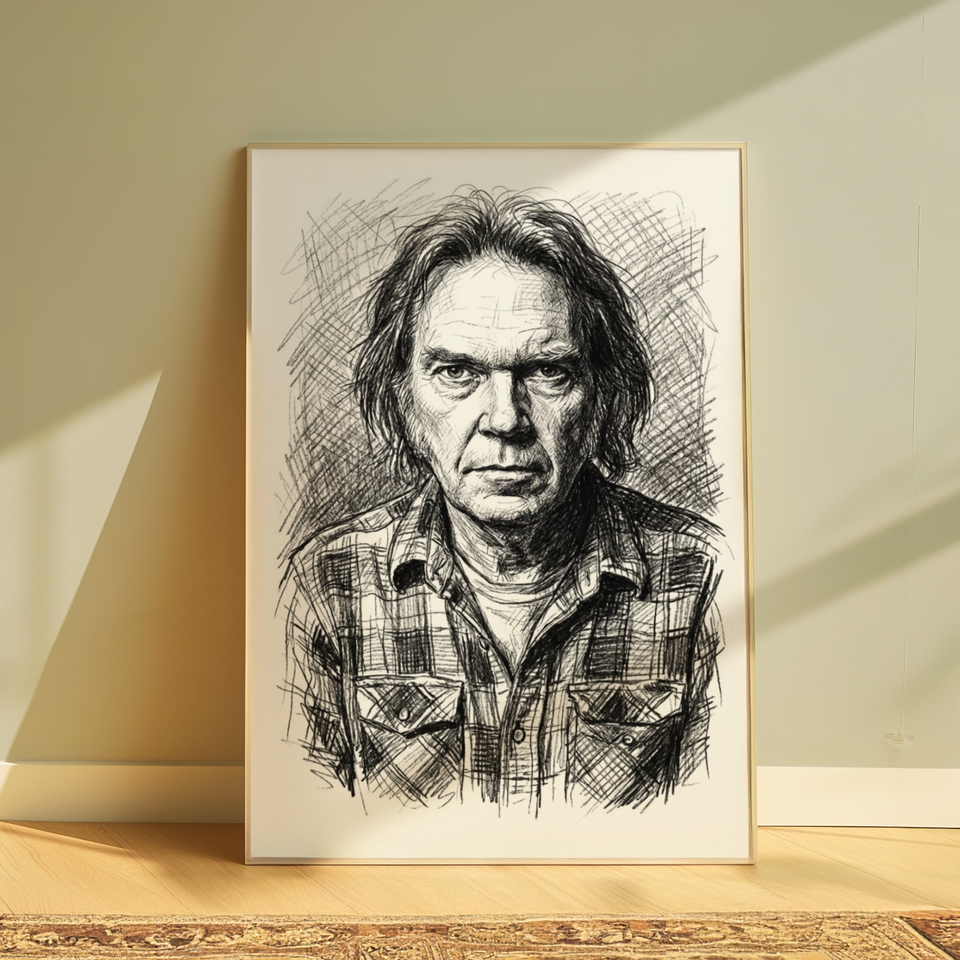 NEIL YOUNG DRAWING PRINT PORTRAIT SKETCH 8" x 10" NEIL YOUNG WALL ART ...