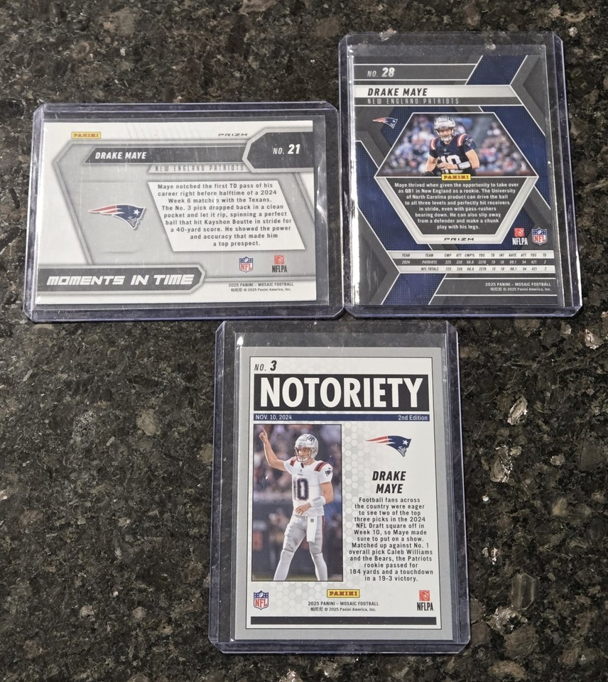 Drake Maye 2025 Mosaic No Huddle Lot disco parallels inserts Patriots ...