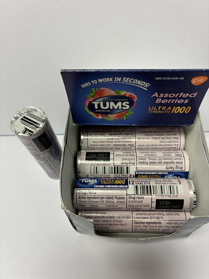 Tums Ultra Strength 1000, 12 Chewable Tablets Per Roll, 8 Pack EXP 12/ ...