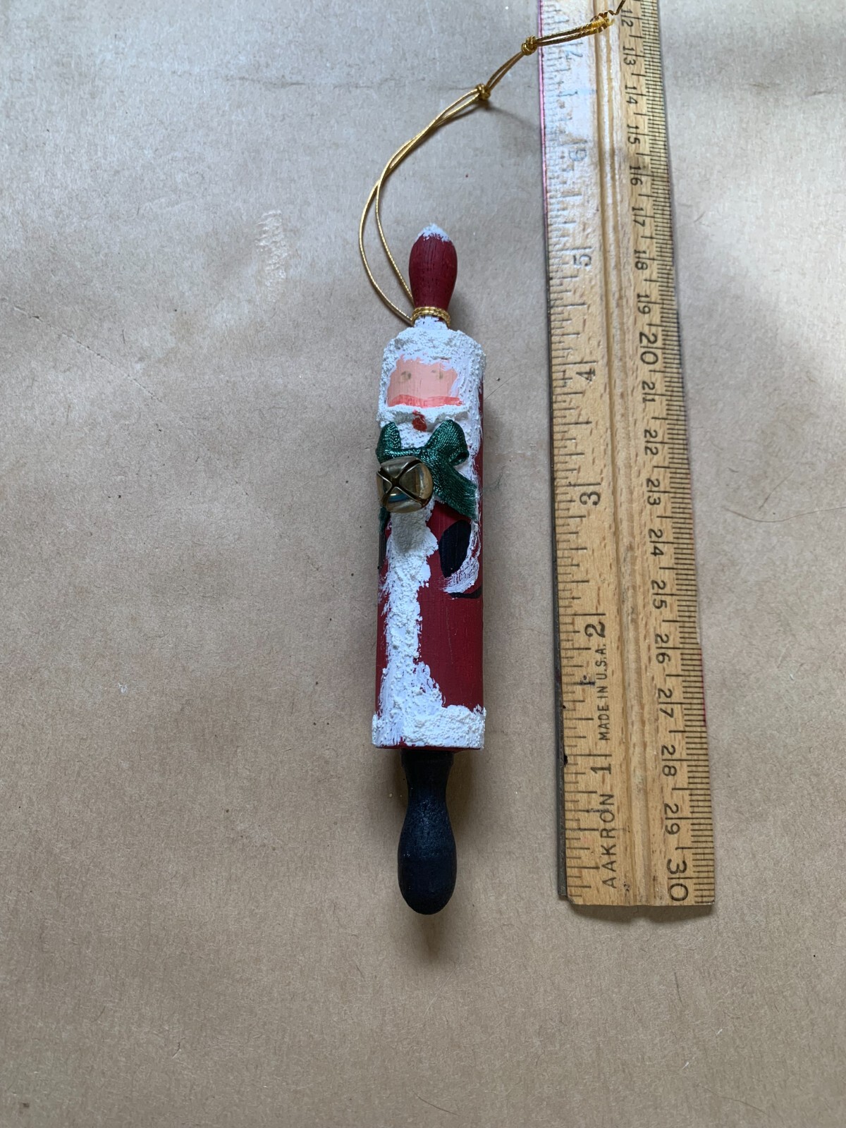 Vintage Long Thin Santa Rolling Pin Ornament Red Hat 5" Long Wood ...