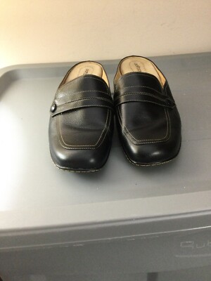 Softspots Shoes Womens 12 wwMules Heels Slip On Black Leather Round Toe ...