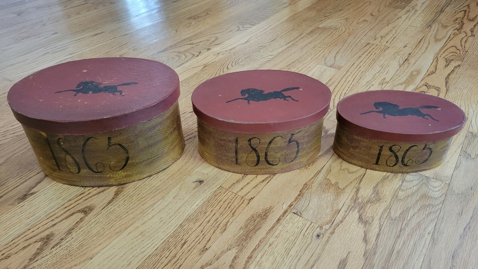 Lot of 3 Antique 1865 primitive hand painted oval cardboard boxes | eBay