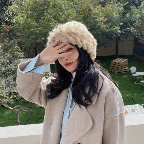 Lady Real Rabbit Fur Hat Knitted Bowler Caps Winter Beanie Hat Fur Brim ...