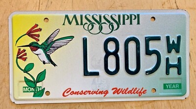 MISSISSIPPI GRAPHIC CONSERVING WILDLIFE LICENSE PLATE " L 805 WH MS ...