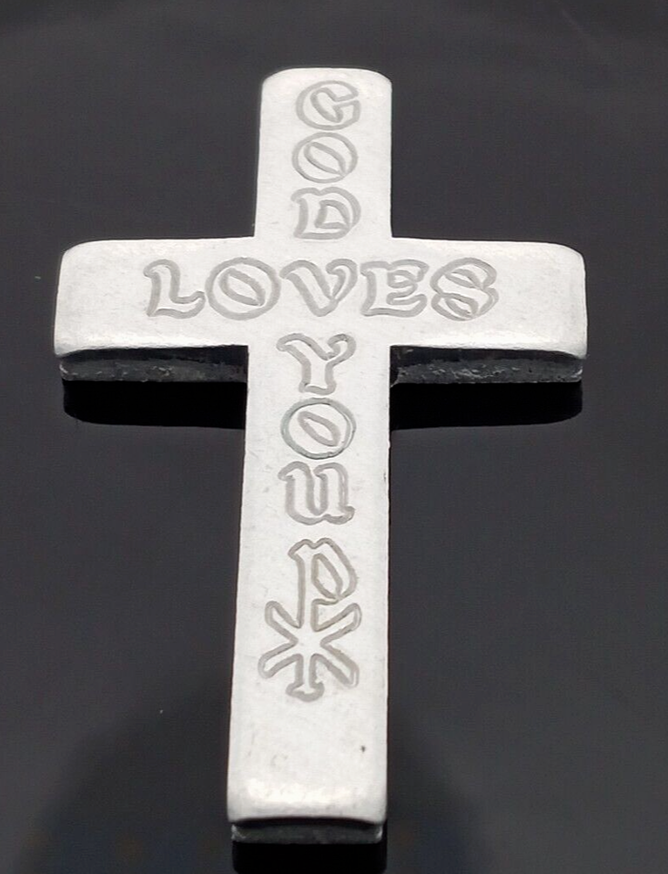 Cross Engraved God Loves You Silver Tone Metal Pocket Christian ...