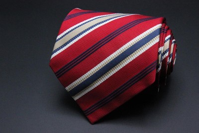 CASTANGIA DAL 1850 Silk Tie. Red with Brown Blue & White Stripes. | eBay