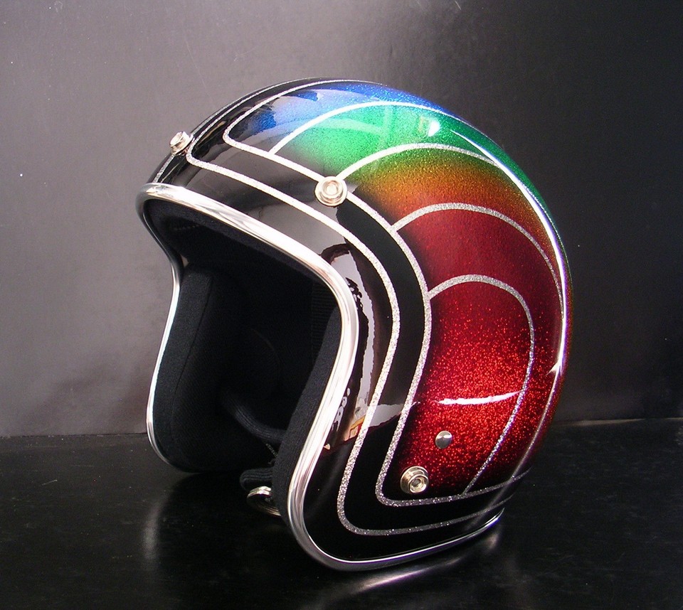 Vintage Style Open Face Motorcycle Helmet with metal flake | Multicolor ...