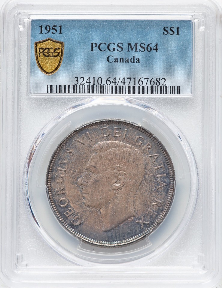 Canada - 1951 George VI Dollar - PCGS MS64 - SUPER PQ MARK FREE TONED ...