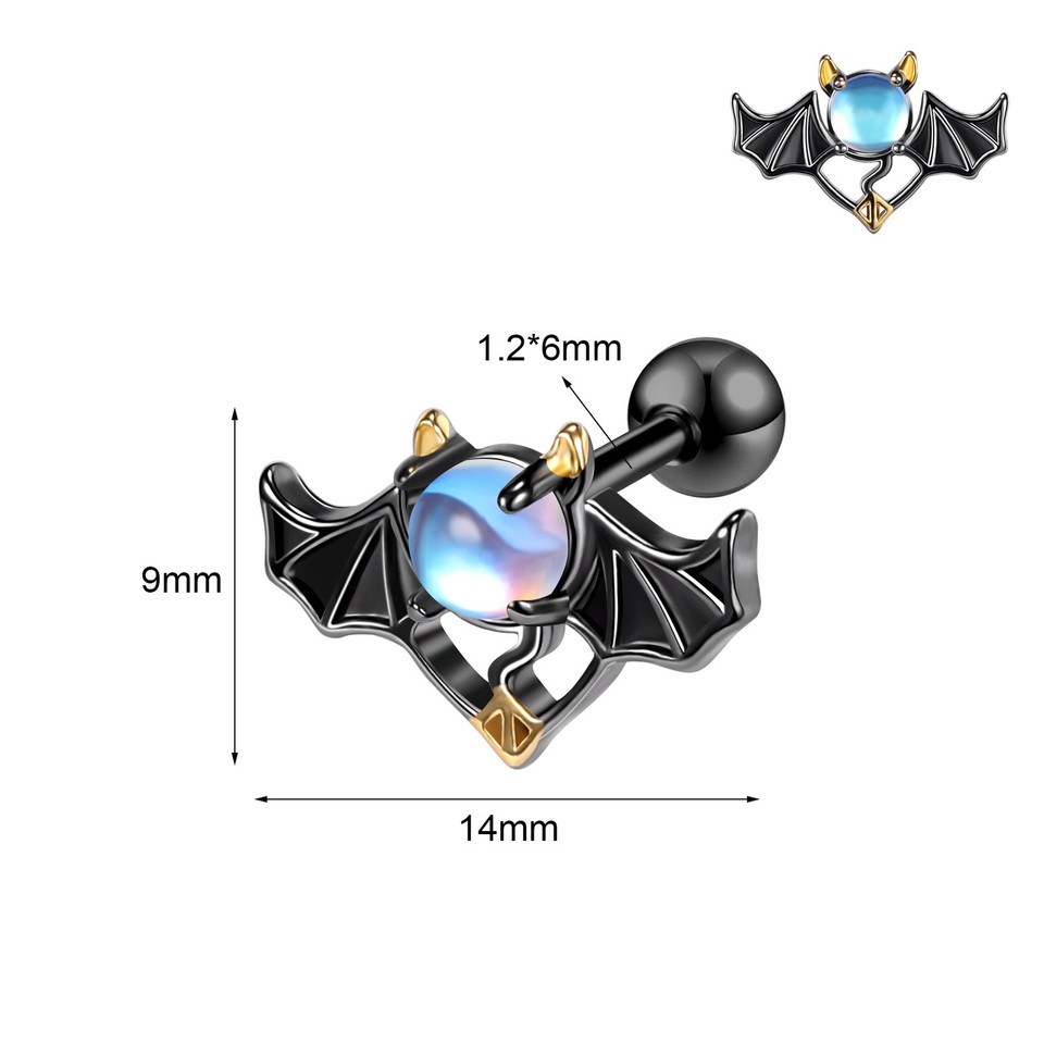 16G Stainless Steel Bat Septum Rings Labret Lip Piercing Moonstone Stud ...