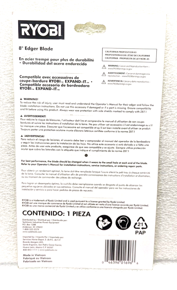 RYOBI Edger Blade 8" Replacement AC04215 - Fits Expand It Edger ...