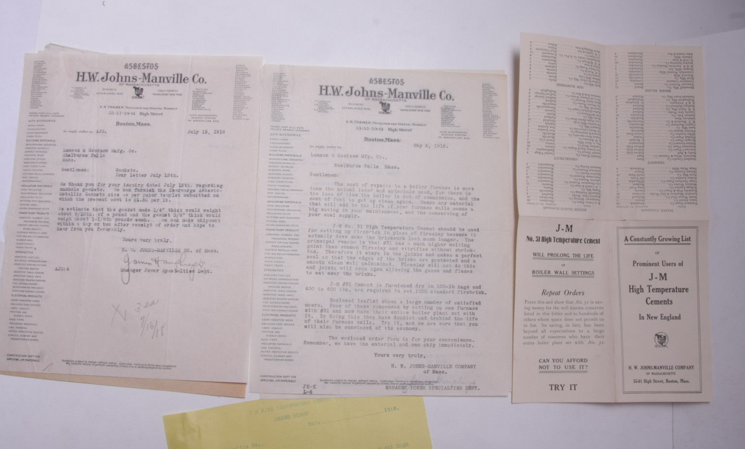 1918 Lamson Goodnow WW1 H W Johns Manville Co Leaflet Boston MA ...