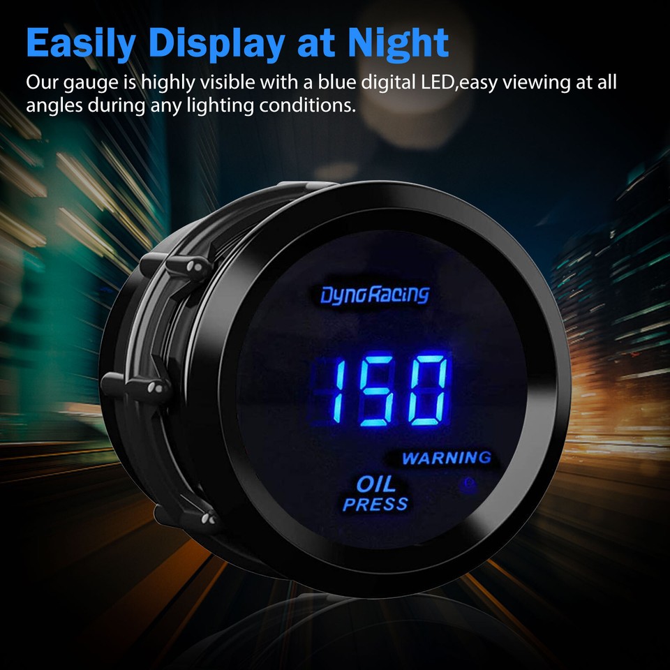 Universal 2" 52mm Digital LED Electronic Oil Pressure Gauge + Sensor ...
