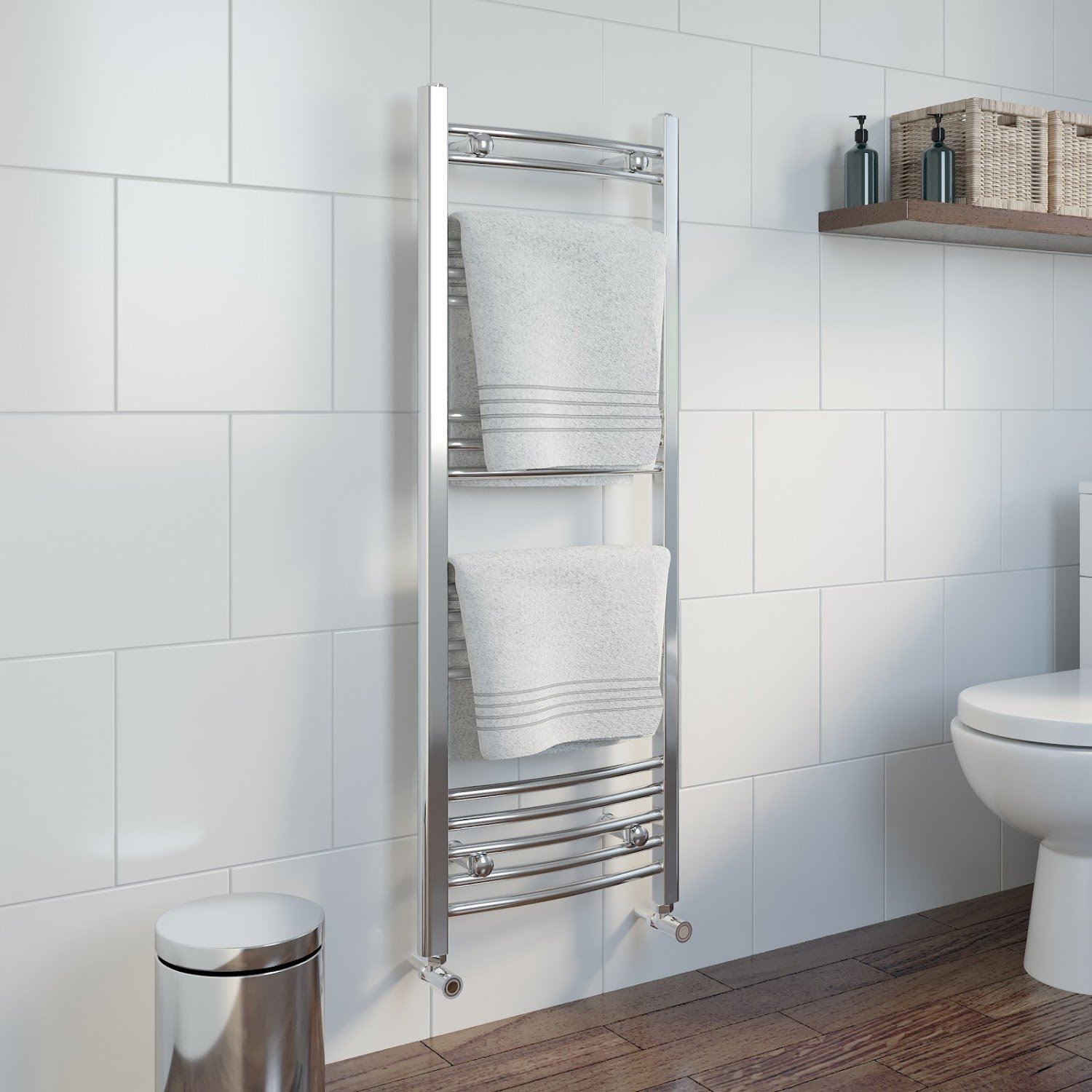 Modern Bathroom 1200 x 450mm Heated Towel Rail Radiator Curved Chrome ...
