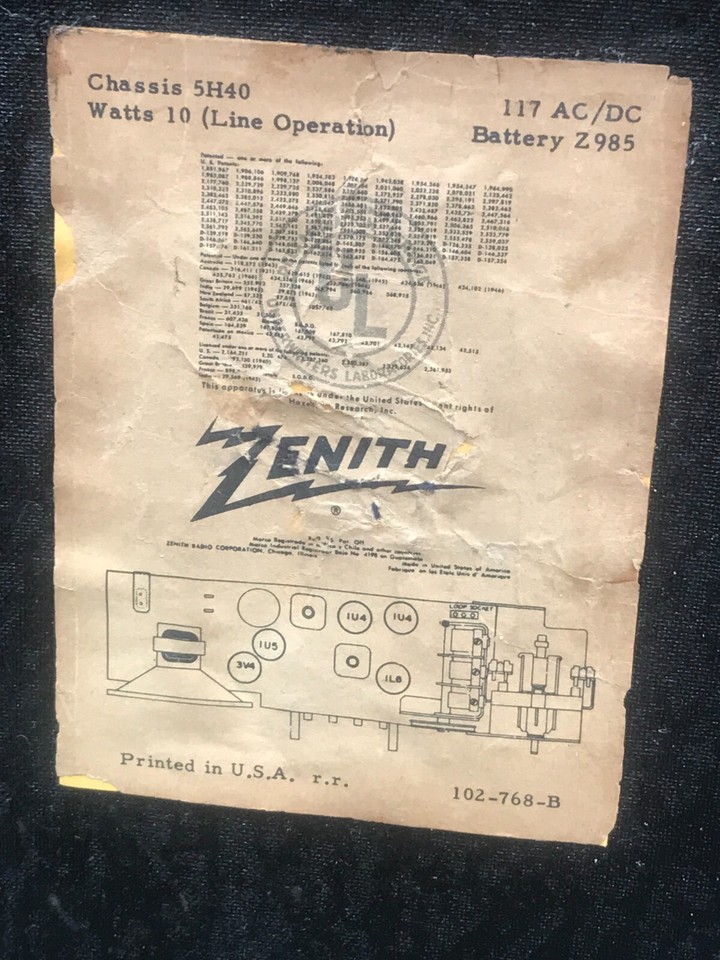 ZENITH Trans-Oceanic Wave Magnet Radio Model B600 With 6A40 Chassis ...