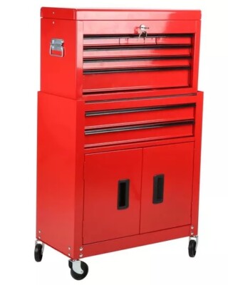 Halfords 8 Drawer & Cabinet Workshop Tool Centre - Red (Damaged} A | eBay