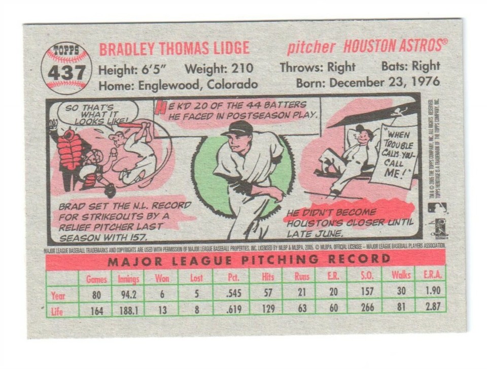 2005 BRAD LIDGE TOPPS HERITAGE BASEBALL CARD #437 SP | eBay