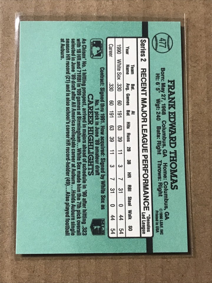 1991 Donruss Frank Thomas Rookie Error Card No. 477 | eBay