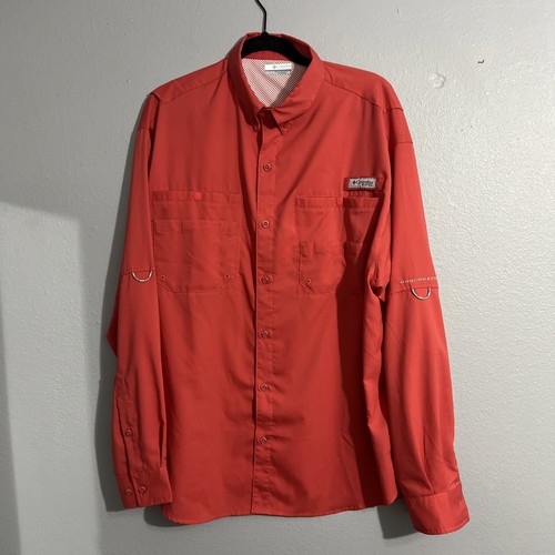 Columbia PFG Omni-Shade Men LargeVented Long Sleeve Button-Up Red ...