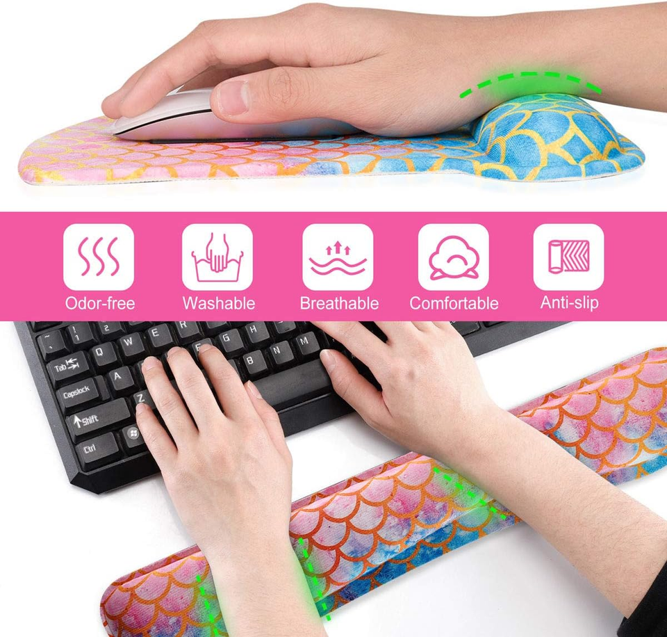 Keyboard Wrist Rest Pad Ergonomic Mouse Pad Set, Gel Mouse Pad for ...
