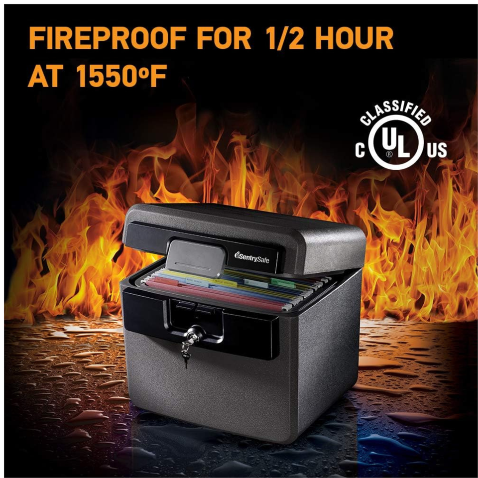 SentrySafe HD4100 Fireproof Waterproof File Safe with Key Lock, Black ...