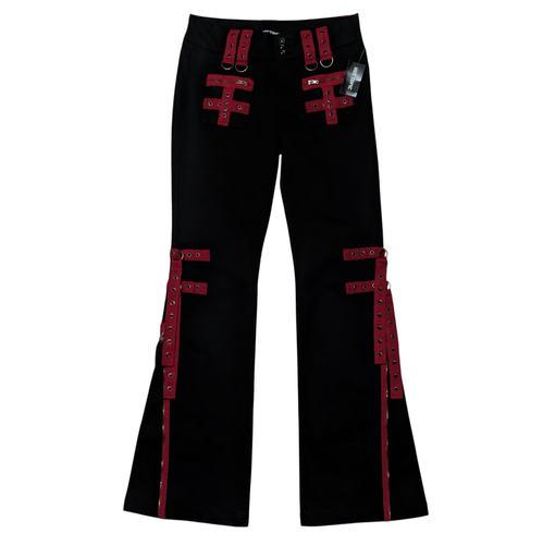 New Hot Topic Black Red Grommet Strap Zipper Flare Pants Juniors 7 Emo ...