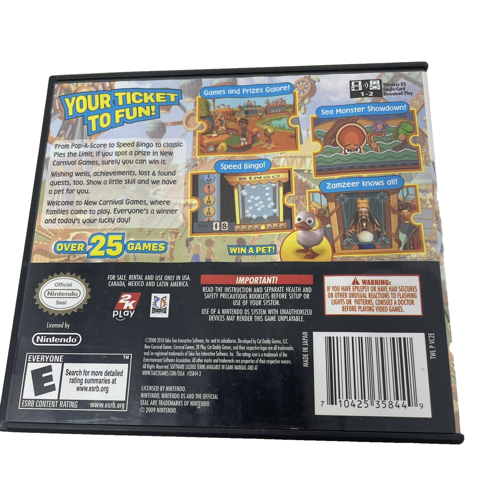 Carnival Games Nintendo DS Replacement Case NO GAME Box & Booklet ...