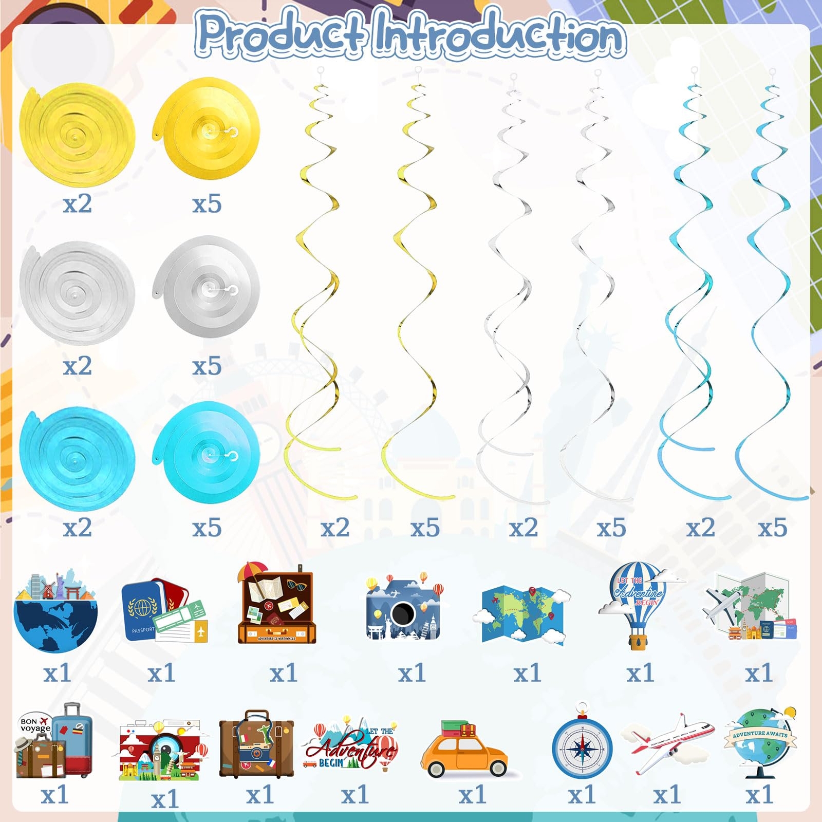 36pcs Travel Themed Hanging Swirl Decorations Let The Adventure Begin ...