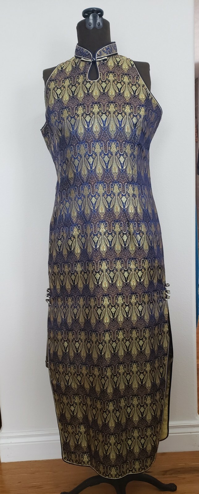 Vintage Asian Inspired Midi Dress Mandarin Collar Bl… - Gem