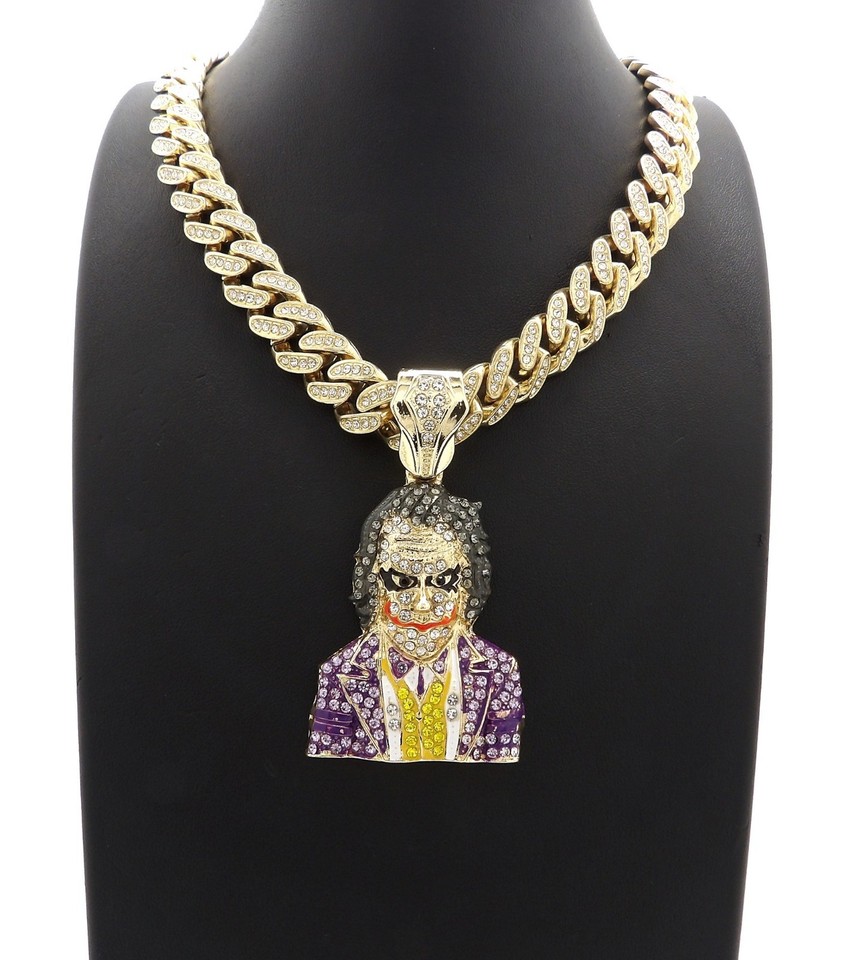 Hip Hop Joker pendant & 12mm 18" Box Lock Miami Cuban Choker Chain ...
