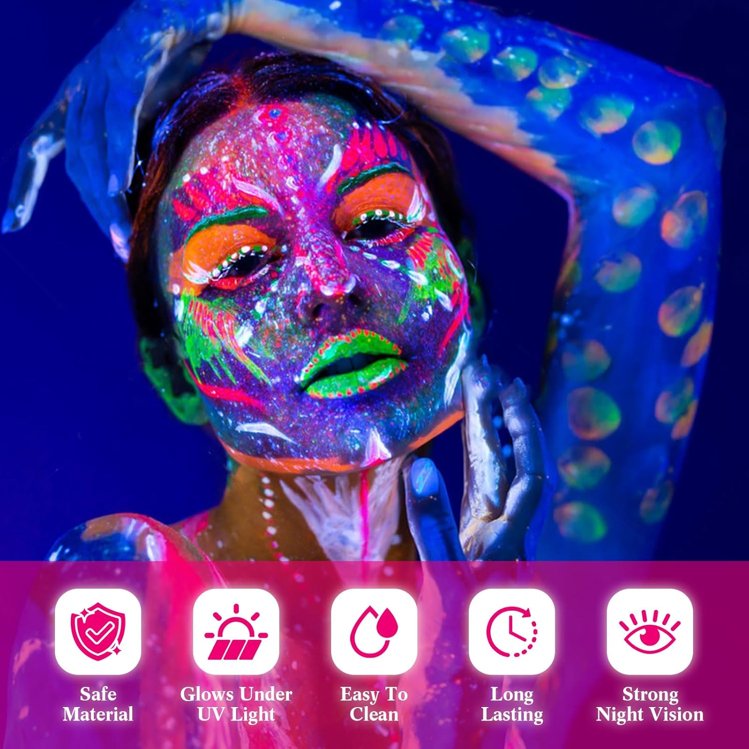 6 Color Glow in The Dark Face Paint, UV Blacklight Neon Hot Pink Face ...